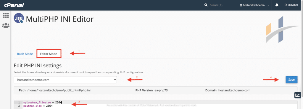 Change PHP maximum upload file size by cPanel or editing the file directly