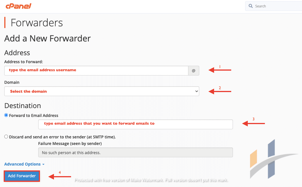 Create email Forwarder in cPanel & webmail & forward all email for domain