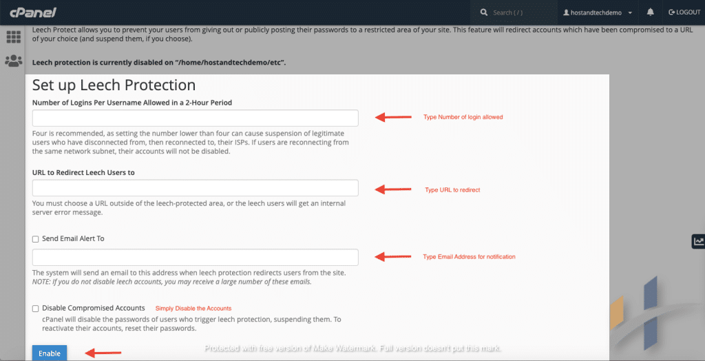 Enable Leech Protection and how to disable Leech Protection in cPanel