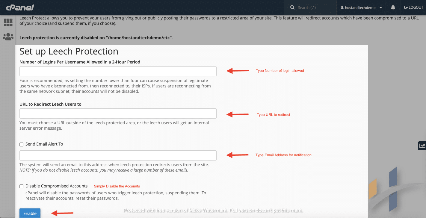 Enable Leech Protection and how to disable Leech Protection in cPanel