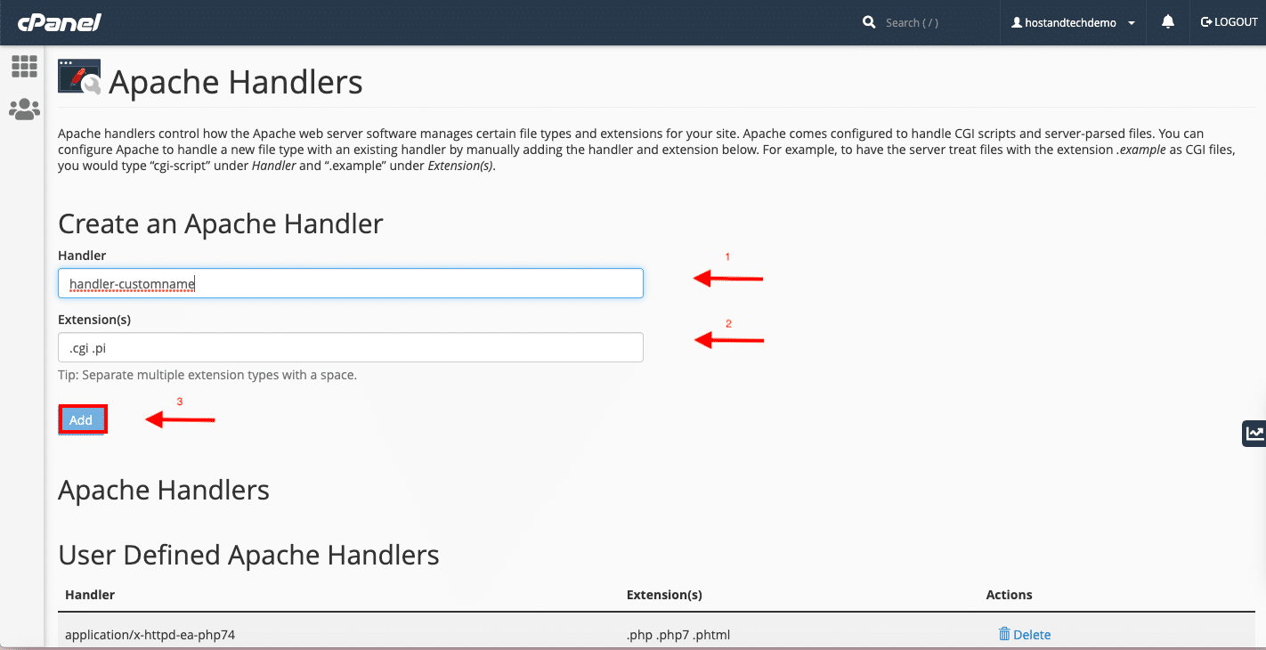 Create Custom Apache Handler In Cpanel And Deleting The Apache Handler 2083