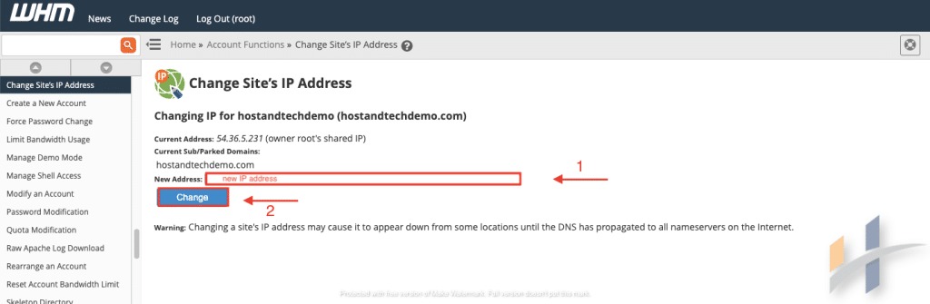 Redirect Domain to /cgi-sys/defaultwebpage.cgi on changing IP Address