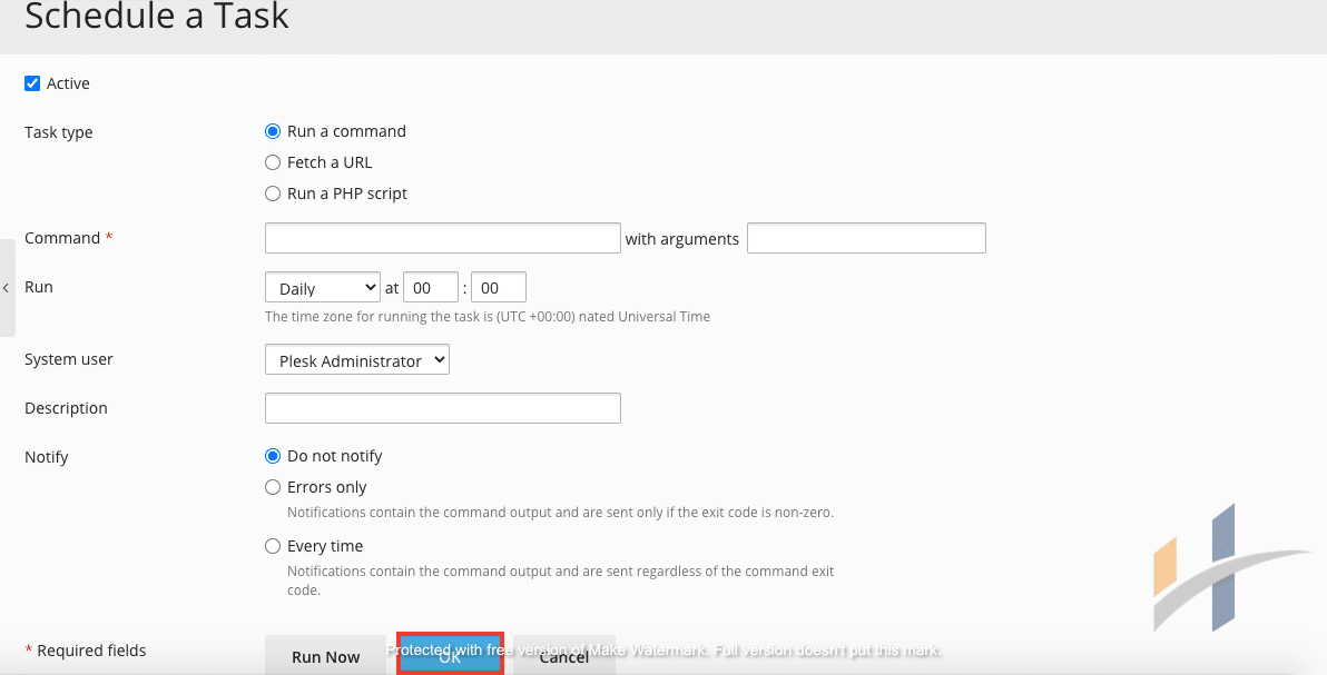 Adding Scheduled Task In Plesk And Determine The Appropriate Task Type