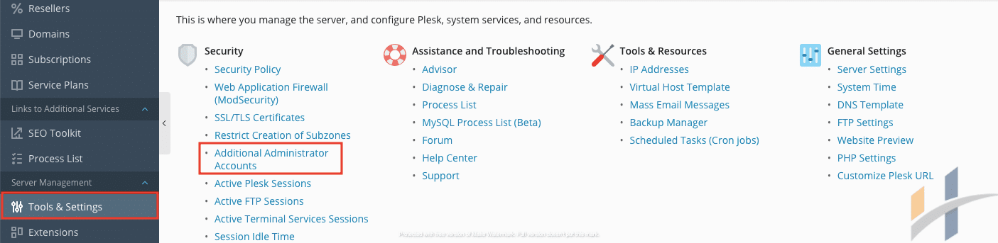 Add Plesk Administrator Account and how to Suspend activate the account
