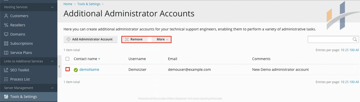 Add Plesk Administrator Account and how to Suspend activate the account