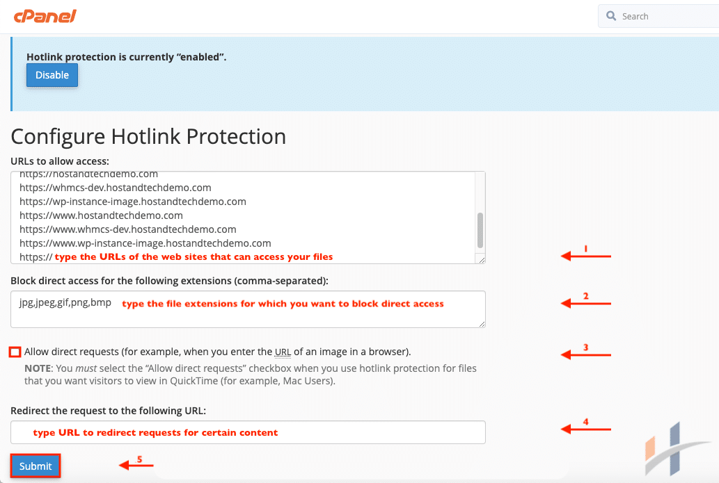 cPanel Hotlink Protection Allows specific sites to Hotlink to your site