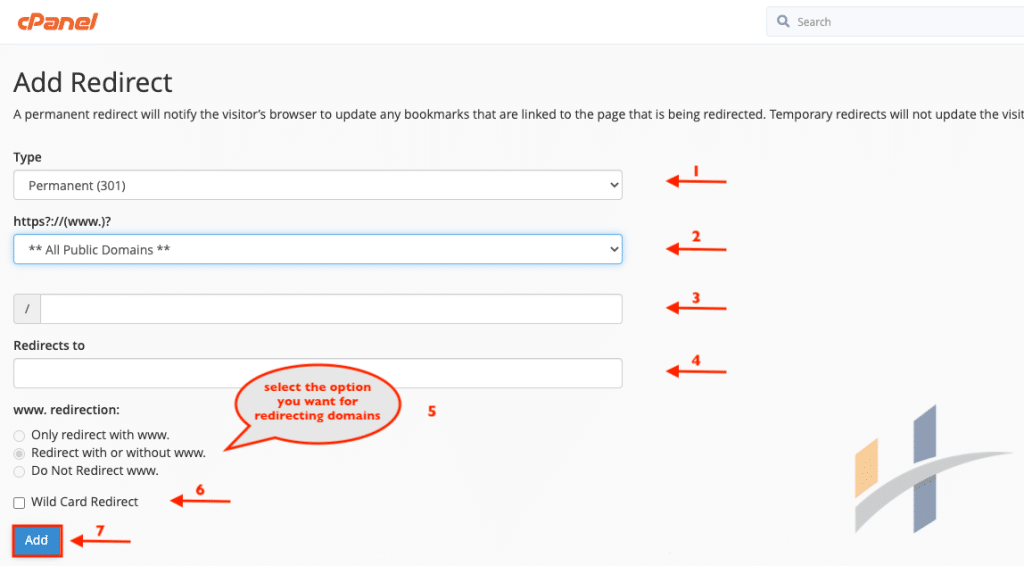 Configure Web page cPanel Redirect And Enable Wildcard Redirect